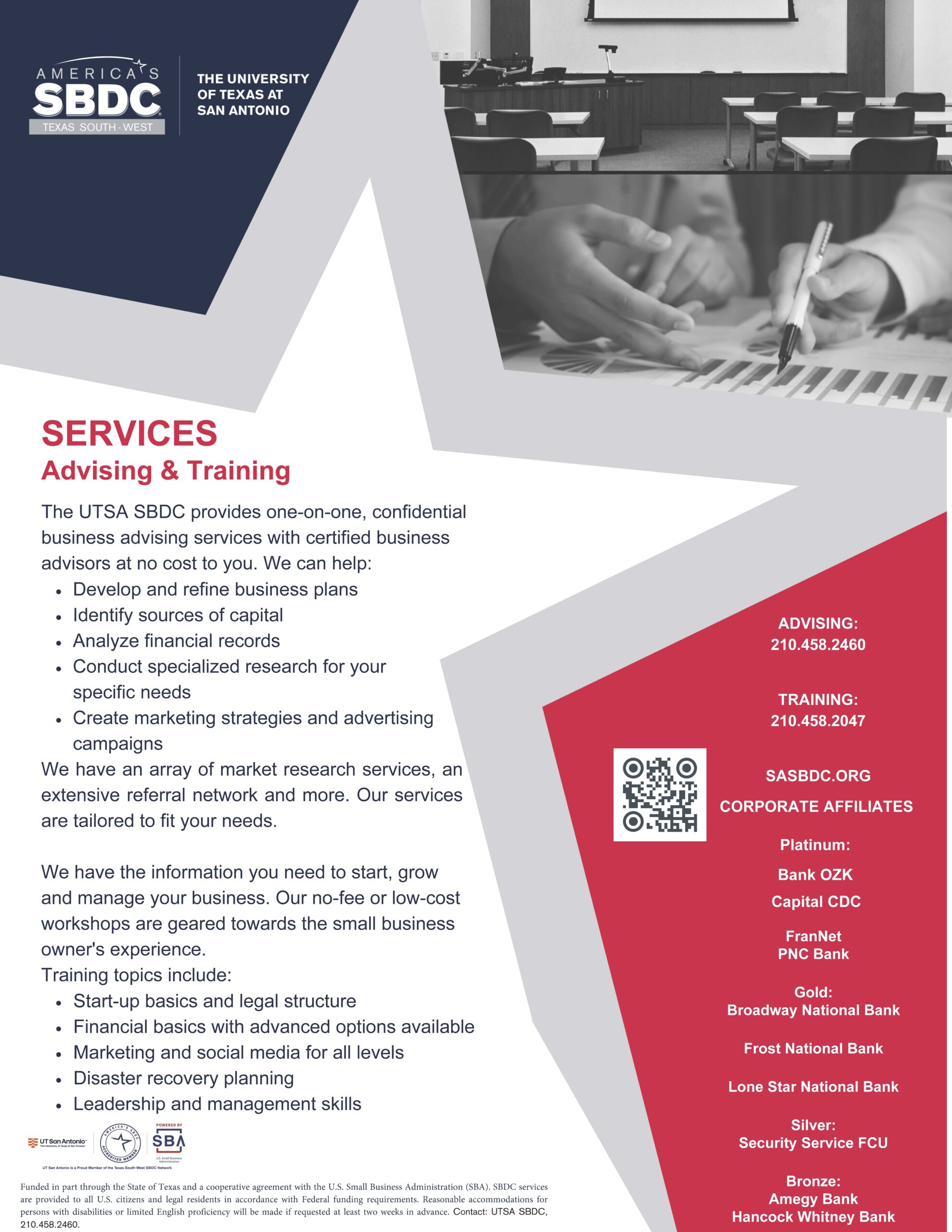 UTSA SBDC SERVICES FLYER 2025 | Small Business Development Center